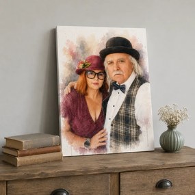 Akvarelová romance – Osobitý portrét na plátně z vaší fotky