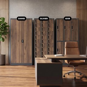 Víceúčelová kovová skříň antracitová / ořech, 900x1850x450 mm: DAWID Eco Design