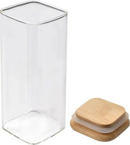Skleněná hranatá úložná nádoba s bambusovým víčkem Squa - 6*6*15 cm