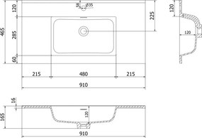 Mexen Rivel, koupelnová skříňka 90 cm s umyvadlem Otis, 1 zásuvka, drážkovaná, šedá matná/bílá, 91A20-09023-1-BF62-W18M01