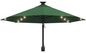Nástěnný slunečník s LED světly a kovovou tyčí 300 cm zelený,  312523