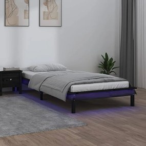 Rám postele s LED světlem černý 90 x 200 cm masivní dřevo - Default Title