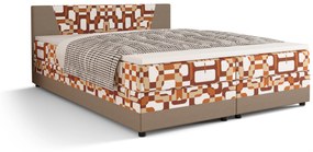 Manželská postel Boxspring 140 cm Linda (vzor + světle hnědá) (s matrací a úložným prostorem). 1046621