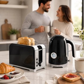 HOMCOM Sada konvice a toustovače s teploměrem, 1,7 l, 2200 W konvice, dvouštěrbinový toustovač se 7 stupni opečení