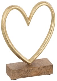 Dekorace zlaté antik kovové srdce na dřevěném podstavci  - 11*4*14cm