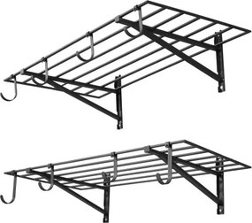 Dvoupatrový vysoce odolný nástěnný regál do garáže, 61 × 122 cm ocelový nástěnný regál s háčky VEVOR