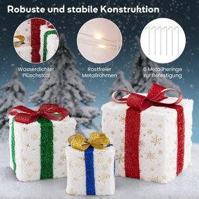 Costway Sada 3 LED dárkových krabiček s mašlí a 48 Teplé bílé LED diody