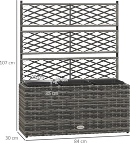 Outsunny Květináč s Trellis pro Popínavé Rostliny, Zvedený Květinový Záhon s 3 Vnitřními Květináči, Ocelová a PE Ratanová Konstrukce, 84x30x107cm, Še…