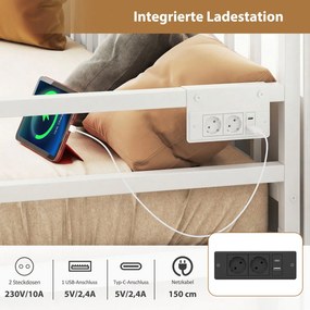 Costway Jednorozměrná válenda s LED světly a nabíjecí stanicí Rám rozkládací