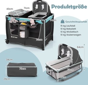 Costway 5 in 1 Skládací dětská postýlka s odnímatelnou korbičkou