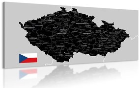 Obraz černo-šedá mapa Česka s vlajkou - 100x50