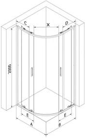 Mexen Exo, asymetrický sprchový kout s posuvnými dveřmi 100 x 100 cm, 6mm čiré sklo, chromový profil, 8132-100-100-01-00