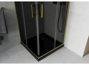 Mexen Rio, čtvercový sprchový kout s posuvnými dveřmi 70 (dveře) x 70 (dveře) x 190 cm, 5mm šedé sklo, zlatý profil + černá sprchová vanička SLIM, 860-070-070-50-40-4070G