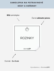 ROZINKY – bílá samolepka na dózu, základní písmo, 5 x 5 cm | DomaLEP