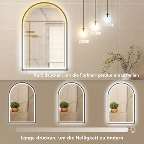 HOMCOM LED koupelnové zrcadlo 60 x 90 cm s osvětlením, přední a zadní osvětlení, paměťová funkce, dotykový spínač, černé