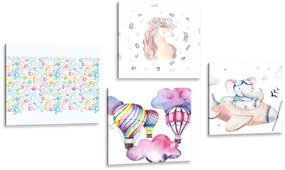 Set obrazů pro děti v pastelových barvách - 4x 60x60 cm