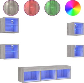 7dílná obývací stěna s LED šedá sonoma kompozitní dřevo 3216588