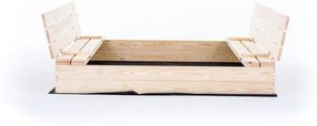 Sun Active Dřevěné uzavíratelné pískoviště s lavičkami Sunny, surové - 140 cm