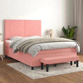 Box Spring Postel S Matrací Samet Růžová Hladký design 140 x 200 cm