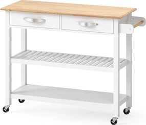 Costway Dřevěný kuchyňský vozík s pracovní deskou a 2 zásuvkami a 2