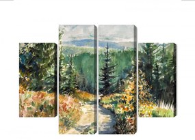 Vícedílný obraz Lesní Krajina Malovaná Vodovými Barvami Nedostatek Nedostatek Přírodní plátno 160x120