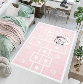 Chemex Dětský koberec skákací panák s medvídkem a měsícem růžový, různé rozměry Rozměr: 140x200cm