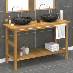 Koupelnová skříňka s umyvadly z černého mramoru masivní teak 3096579