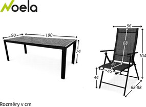 Noela Zahradní jídelní set Viking XL 190cm + 8x kovová židle Pia