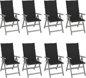 vidaXL Zahradní polohovací židle s poduškami 8 ks akáciové dřevo [3075141] Barva: Černá