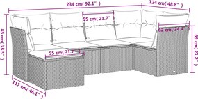 6dílná zahradní sedací souprava a podušky světle šedá polyratan 3217952