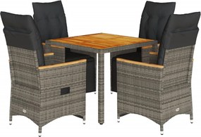 5dílný zahradní bistro set s poduškami šedý polyratan 3276968