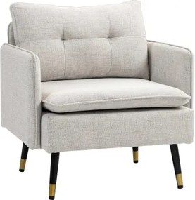 HOMCOM moderní lounge křeslo z lnu s opěrkami rukou, polstrovaný sedák a kovové nohy, 76x68x80 cm, krémová
