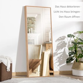 HOMCOM Celoplošné zrcadlo na zeď 125x45cm s dřevěným rámem v přírodní barvě do šatní skříně, předsíně nebo ložnice | Aosom.de