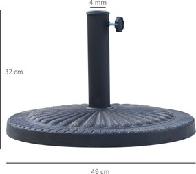 Základna pro slunečník Outsunny průměr 3,8-4,8 cm s květinovým motivem a knoflíkem, hmotnost 15 kg, zahradní pryskyřice 49x32 cm