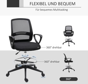 Kancelářská ergonomická otočná židle Vinsetto s nastavitelnou výškou a podnožkou kovová 59,5x60x102,5-126cm