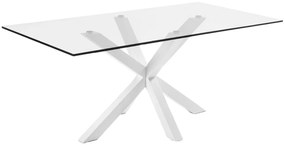 OnaDnes -20% Skleněný jídelní stůl Kave Home Argo 200 x 100 cm s bílou kovovou podnoží