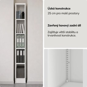 Úzký kovový archivační regál na dokumenty bílý, 250x1850x400 mm: TIM