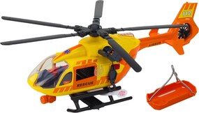 LEAN Toys Záchranný vrtulník s hákem a nosítky, světla a zvuky, oranžový 1:12