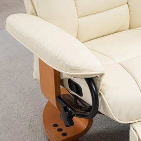 HOMCOM TV křeslo s funkcí polohování, otočné křeslo s nastavitelným opěradlem, lounge křeslo s nosností do 150 kg, umělá kůže, krémové