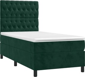 Box spring postel s matrací a LED tmavě zelená 90x200 cm samet 3136284