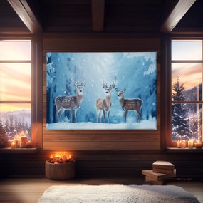 Obraz na plátně - Mladí jelínci s laní v zimní krajině FeelHappy.cz Velikost obrazu: 180 x 120 cm