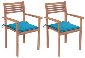 Zahradní židle 2 ks modré podušky masivní teak,  3062266