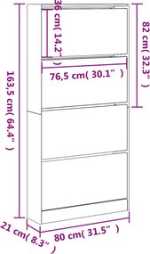 vidaXL Botník se 4 výklopnými zásuvkami 80 x 21 x 163,5 cm [3214368] Barva: Bílá