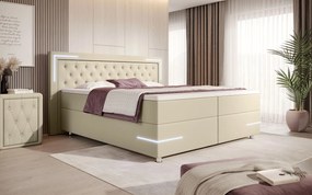Boxspring postel CARLOTTA bez úložného prostoru s LED, eko kůže Velikost postele: 120 × 200 cm, Barva EKO kůže: Béžová EKO kůže, Výběr matrace:…