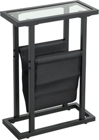 HOMCOM Noční stolek se látkovým košem, skleněná deska, konferenční stolek s kovovými nohami, stolek k pohovce do obývacího pokoje 40 x 18 x 55,5 cm Če
