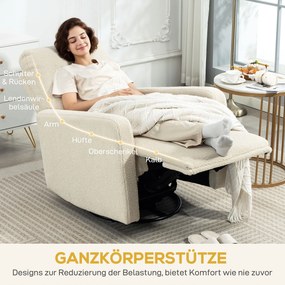 HOMCOM Rozkládací křeslo, relaxační křeslo s fleecovým potahem, nastavitelná opěrka zad, čalouněné křeslo, ocel, béžová