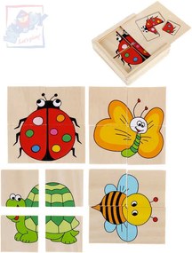 WOODY DŘEVO Baby minipuzzle Beruška 4x4 dílky v krabičce 4v1 pro miminko 090328