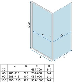 Obdélníkový sprchový kout REA Primo Swing 80/dveře x 90/zástěna cm, chrom/transparent - bez vaničky