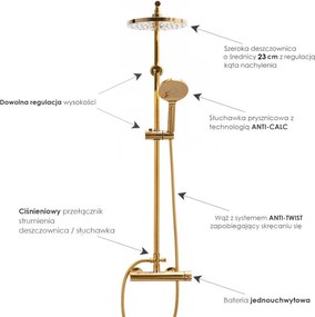 Erga Dubaj, sprchová souprava s pákovou baterií a dešťovou hlavicí 23 cm, zlatá lesklá, ERG-YKA-BP.DUBAJ23-GLD