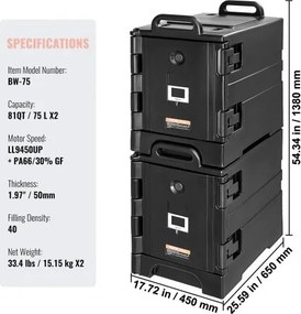 Izolovaný přepravní box na jídlo 75 l se 2 nádobami